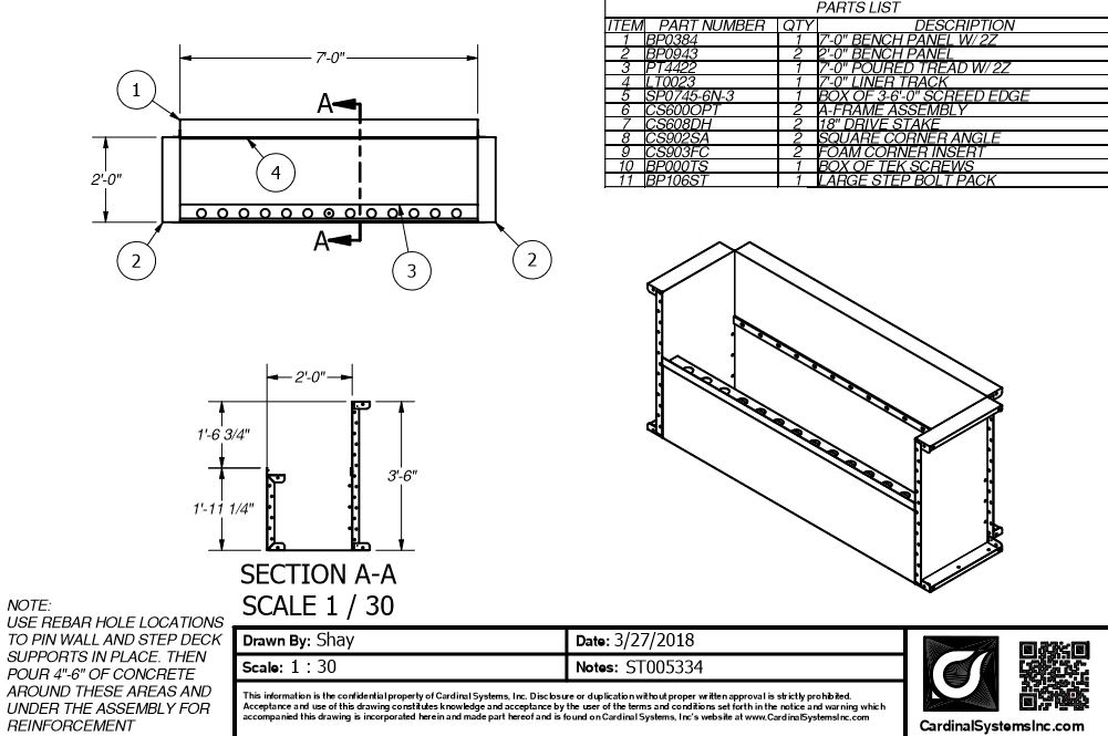 7' Wide Bench w/Liner Track 6"R for 42" Wall | Royal Swimming Pools