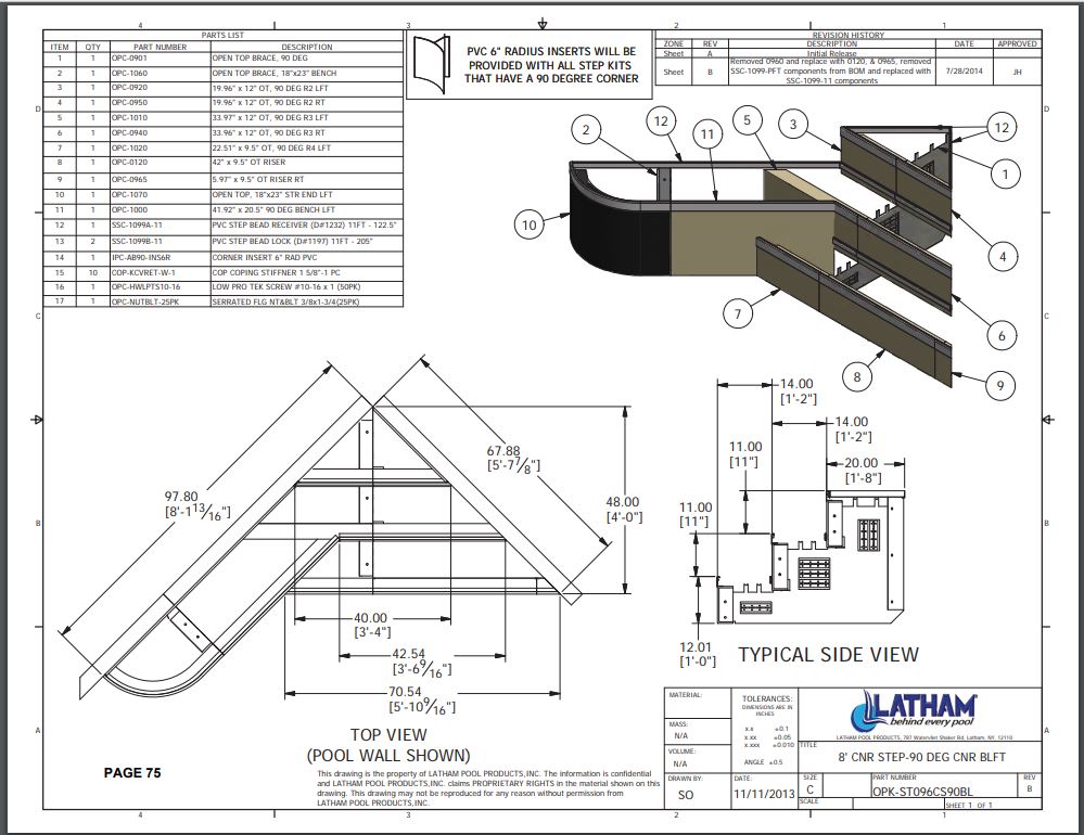 8' Corner Step Polymer 90 Deg. 3-Tread 6" Radius w/ Left Bench | Royal ...