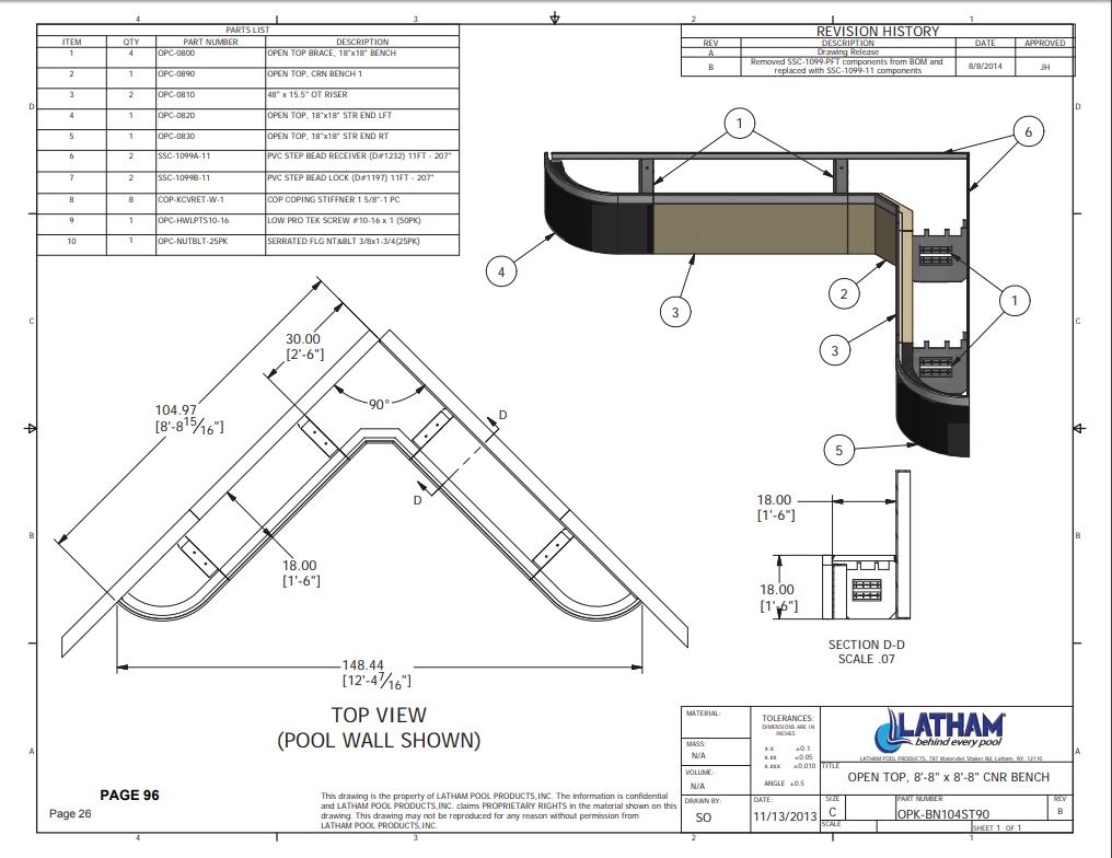 8'8" x 8'8" Corner Straight Stand Alone Polymer Bench | Royal Swimming ...