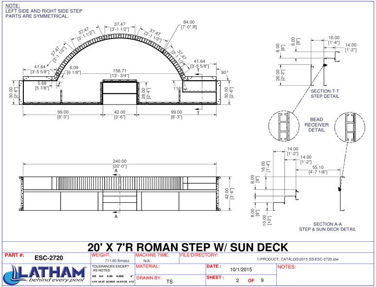 20' Wide Radius Roman End (7'R) Steel Step w/ Sunledge | Royal Swimming ...
