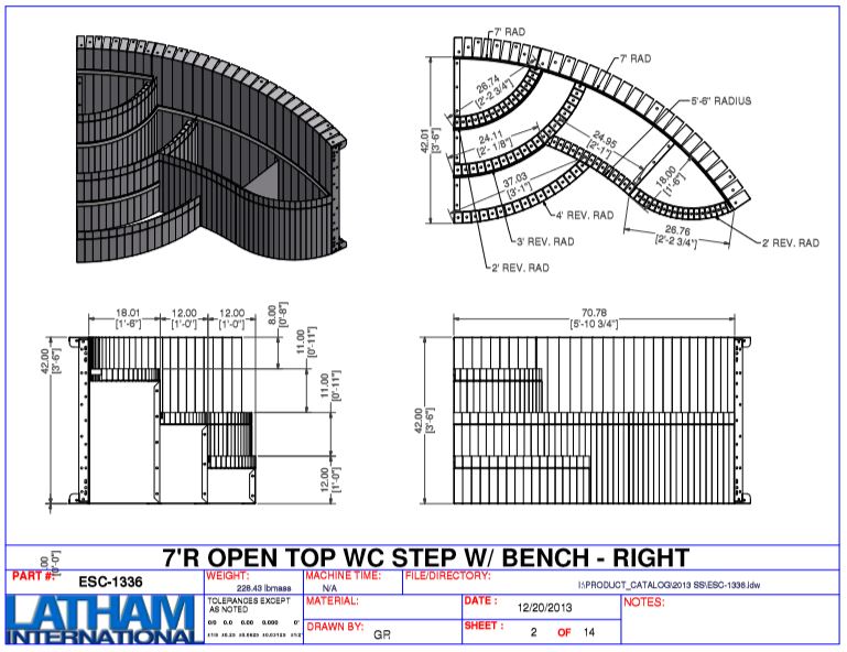 7' Radius Steel Wedding Cake Corner Steps 42" w/ Left Bench | Royal ...
