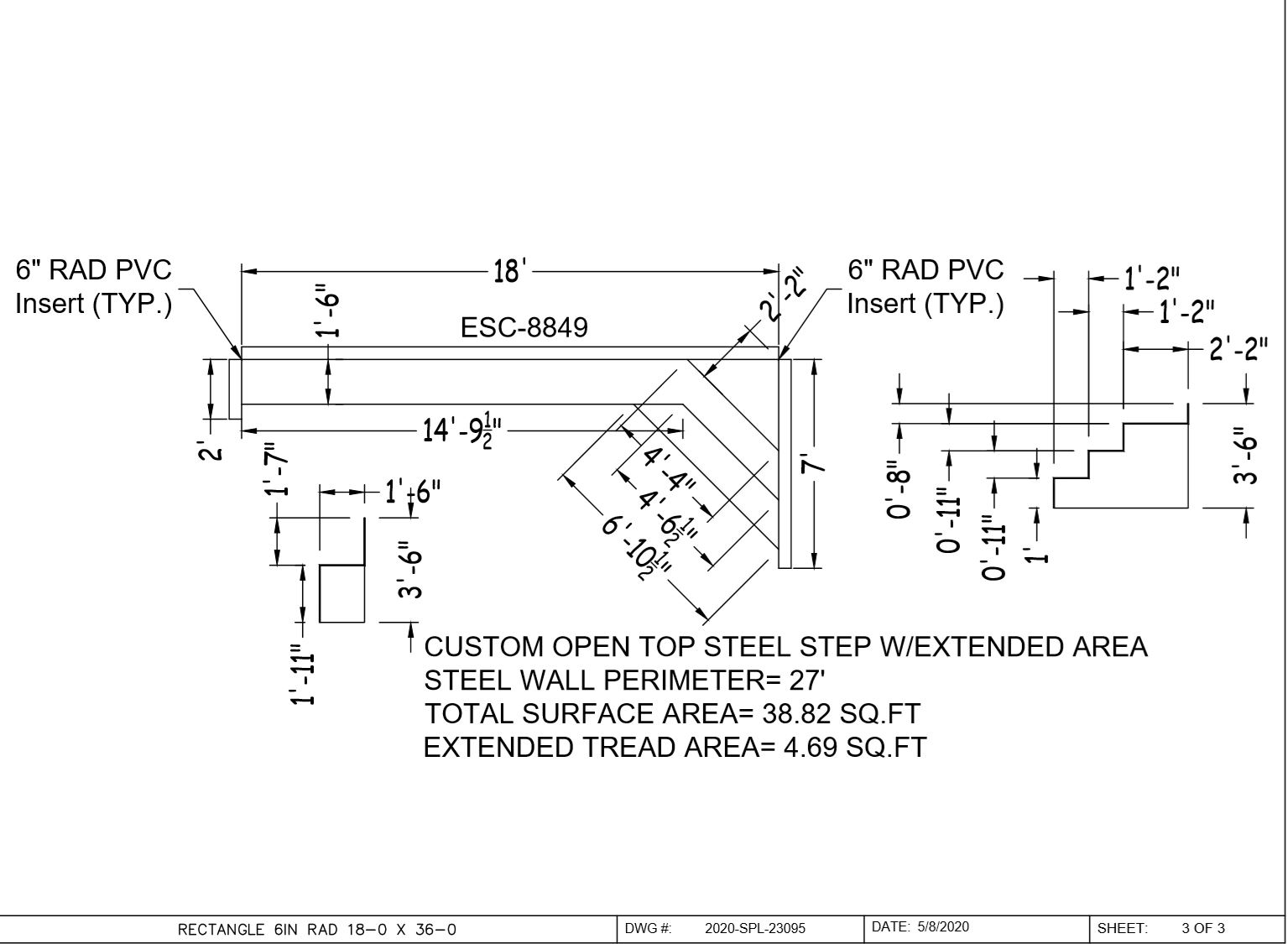 18' Wide Steel 42" Wall Full width Corner step with Bench | Royal ...
