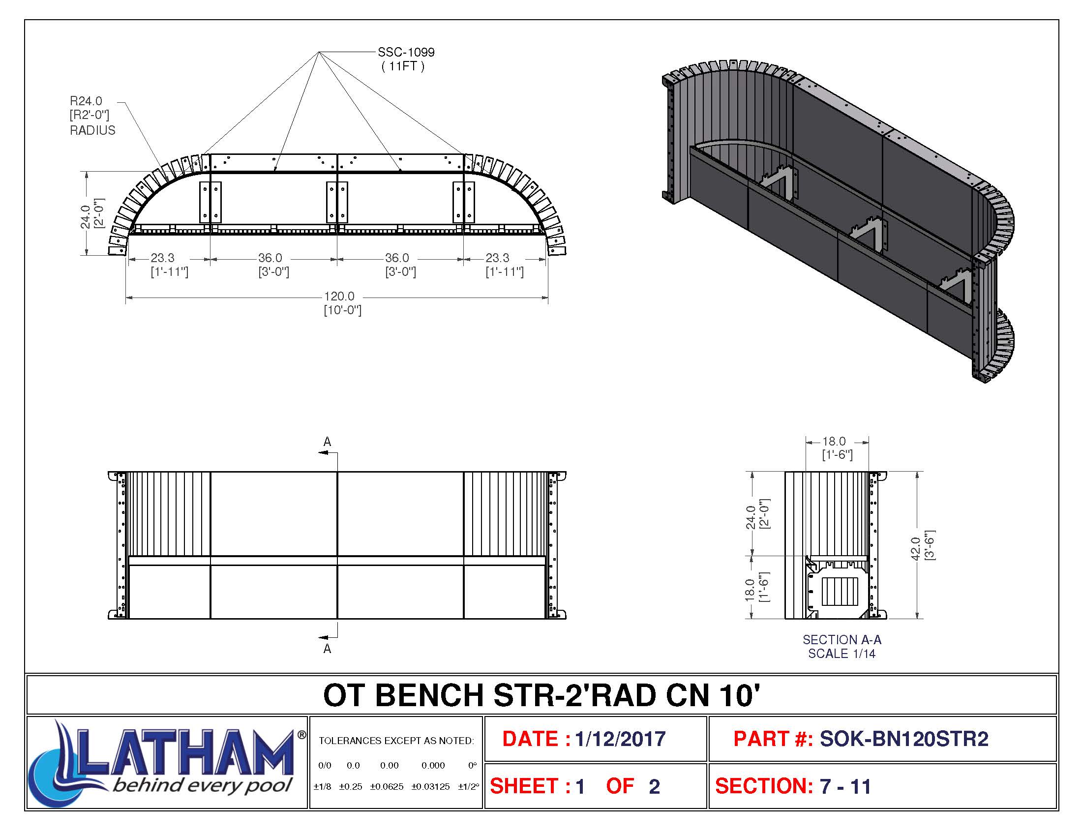 10' Straight Bench (24" Radius) | Royal Swimming Pools