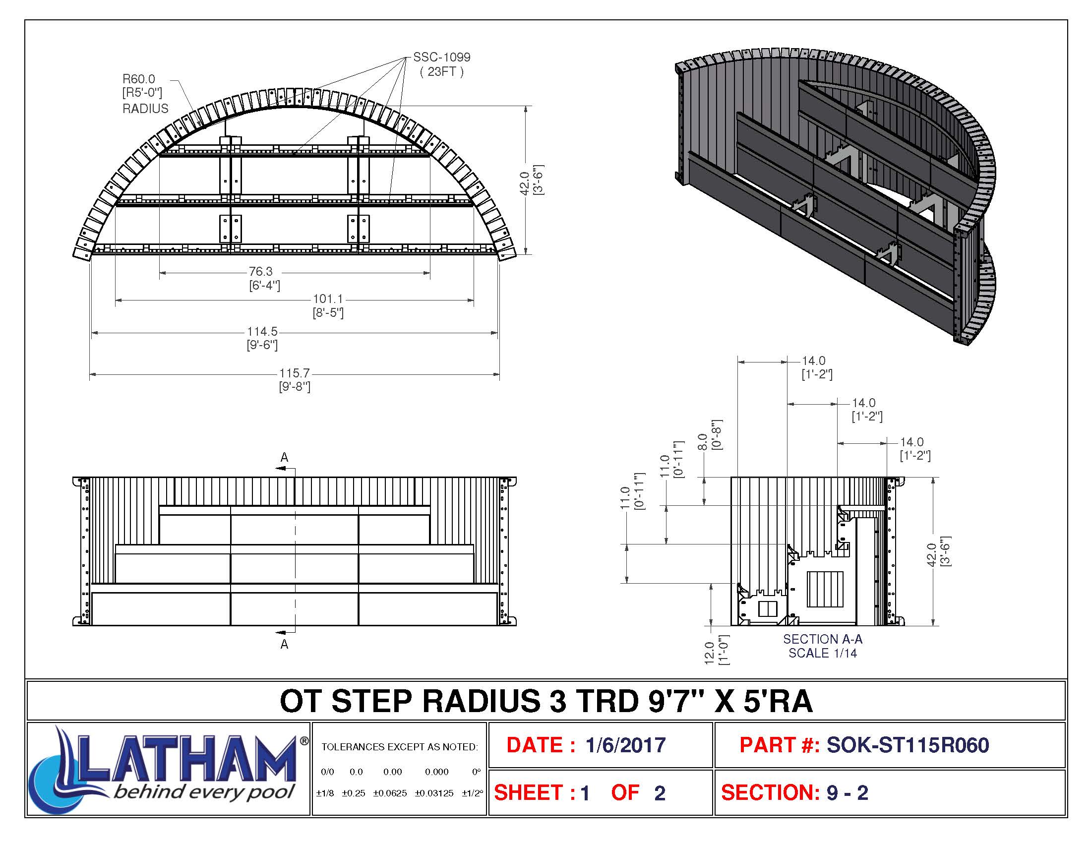 9'-7" Long 5' Radius 3-Tread Step | Royal Swimming Pools