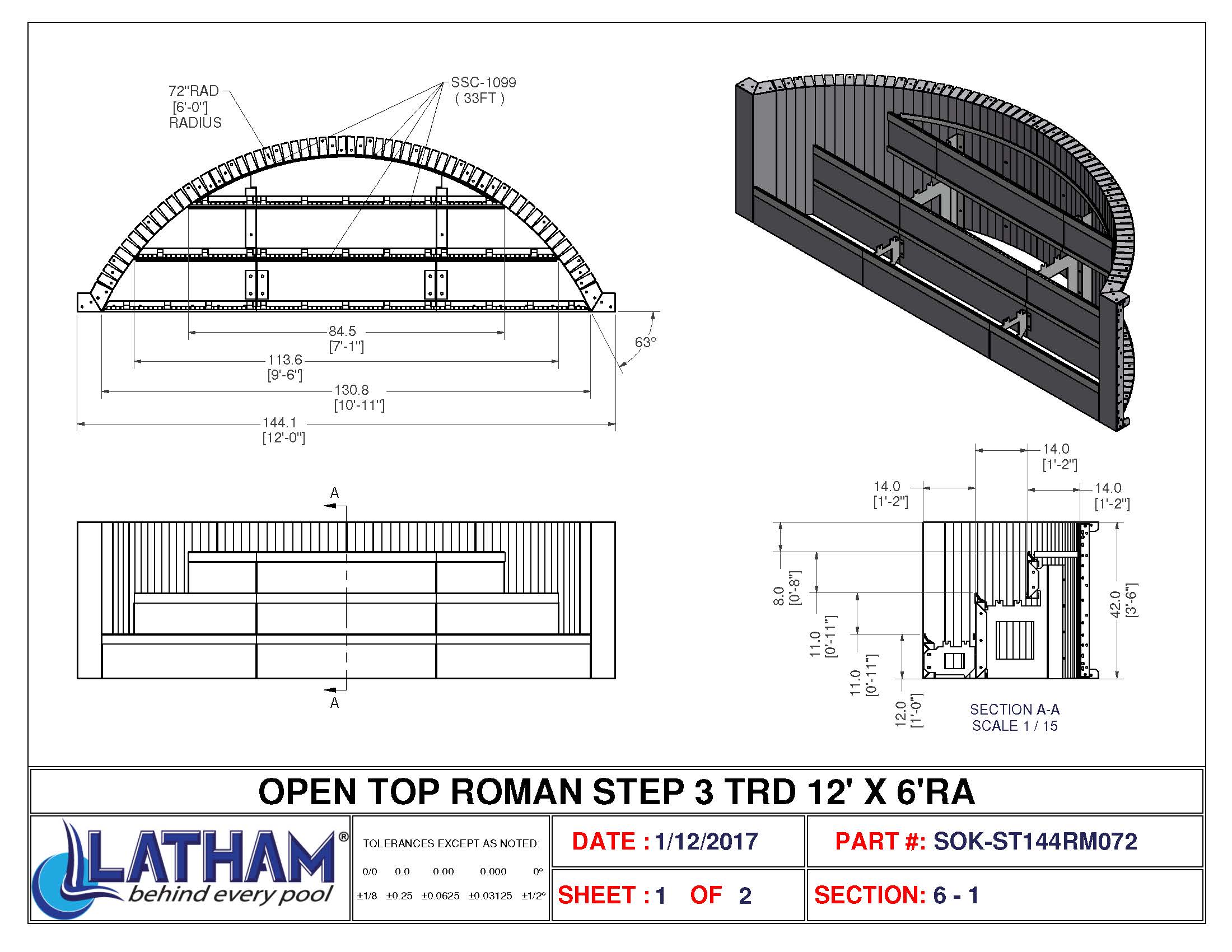 12' Long 6' Radius 3-Tread Roman Step | Royal Swimming Pools
