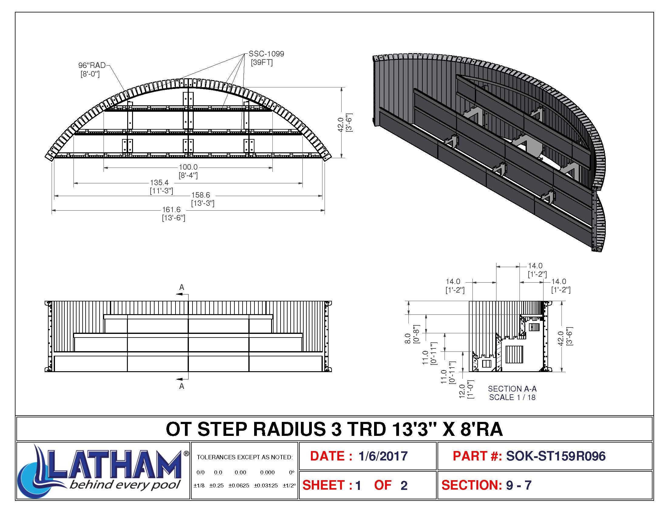 13'-3" Long 8' Radius 3-Tread Step | Royal Swimming Pools