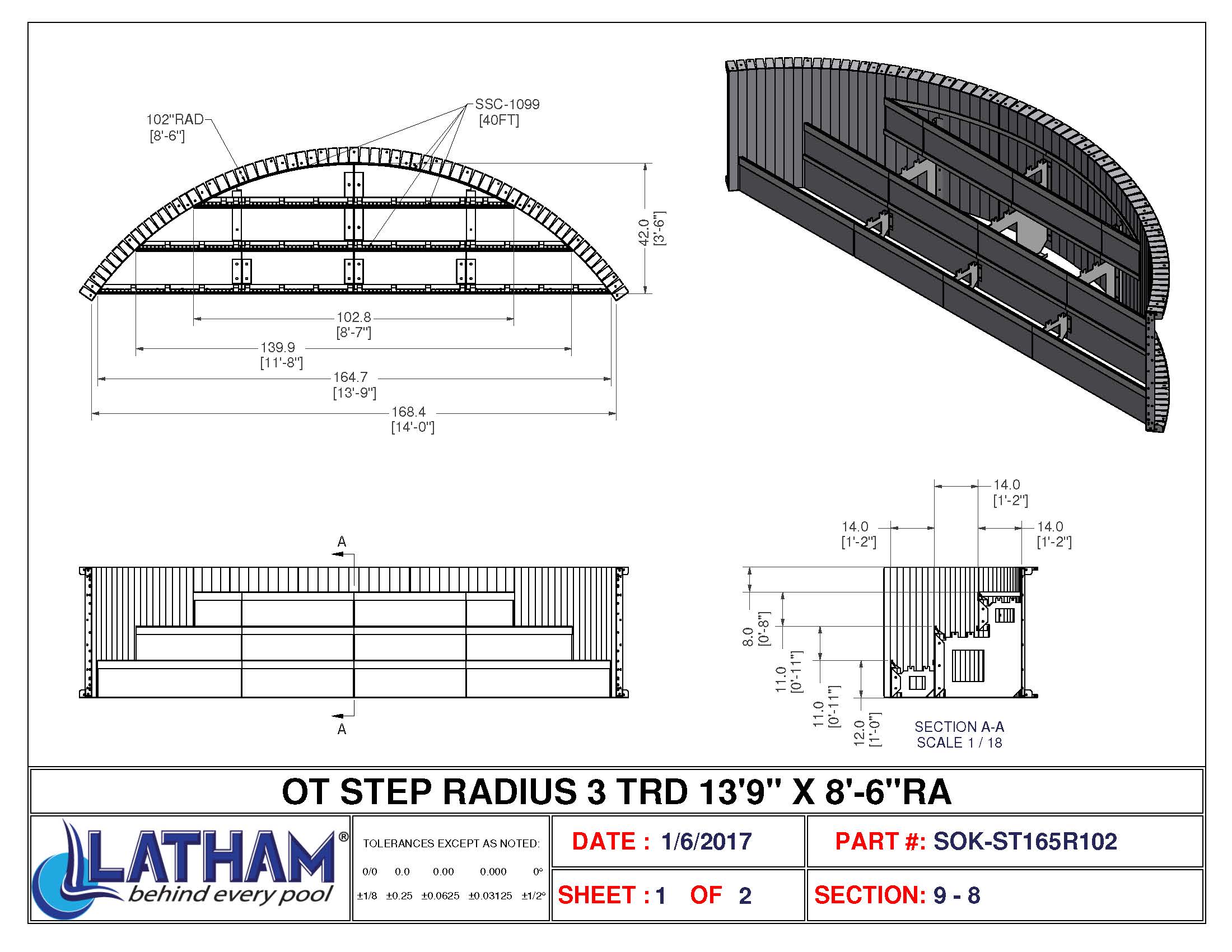13'-9" Long 8'-6" Radius 3-Tread Step | Royal Swimming Pools
