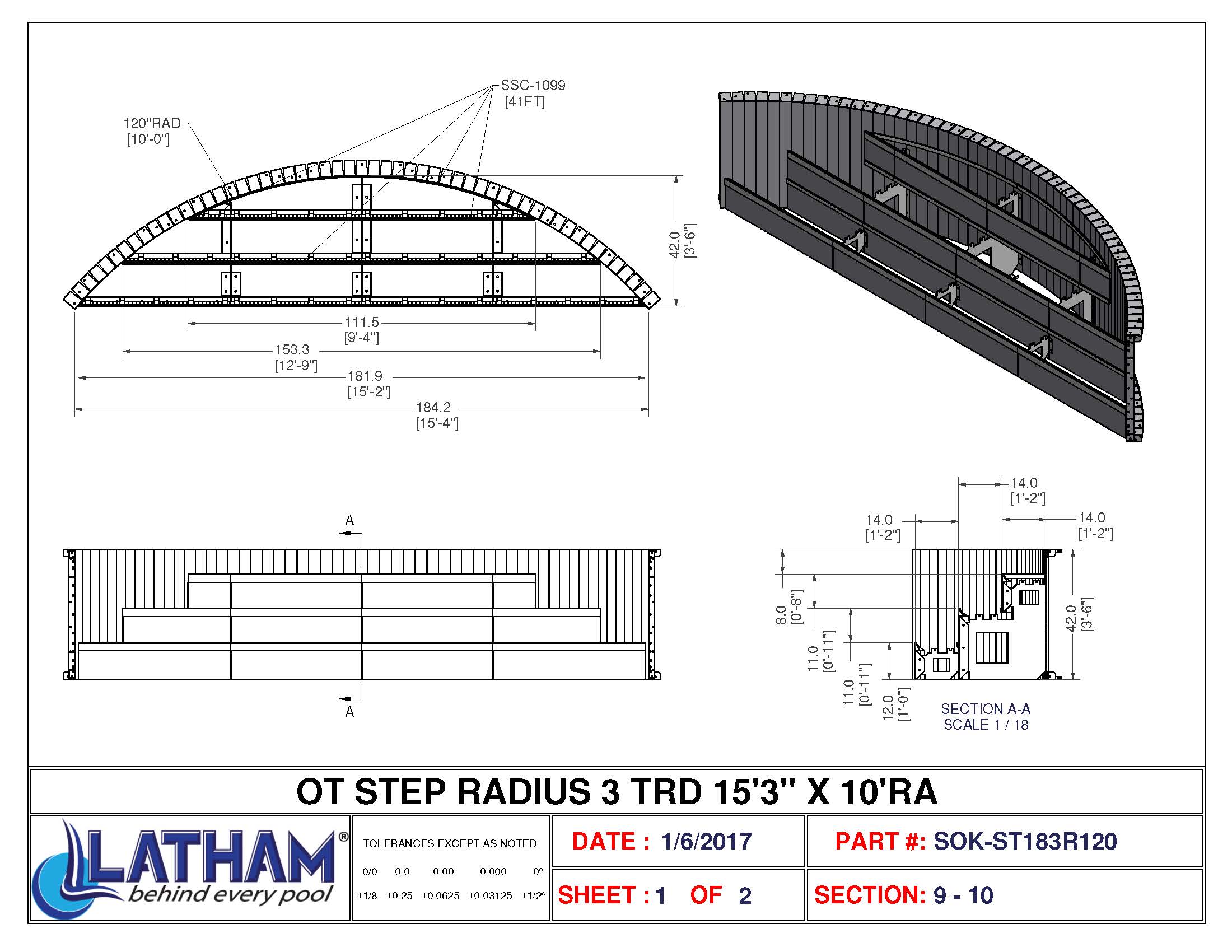 15'-3" Long 10' Radius 3-Tread Step | Royal Swimming Pools