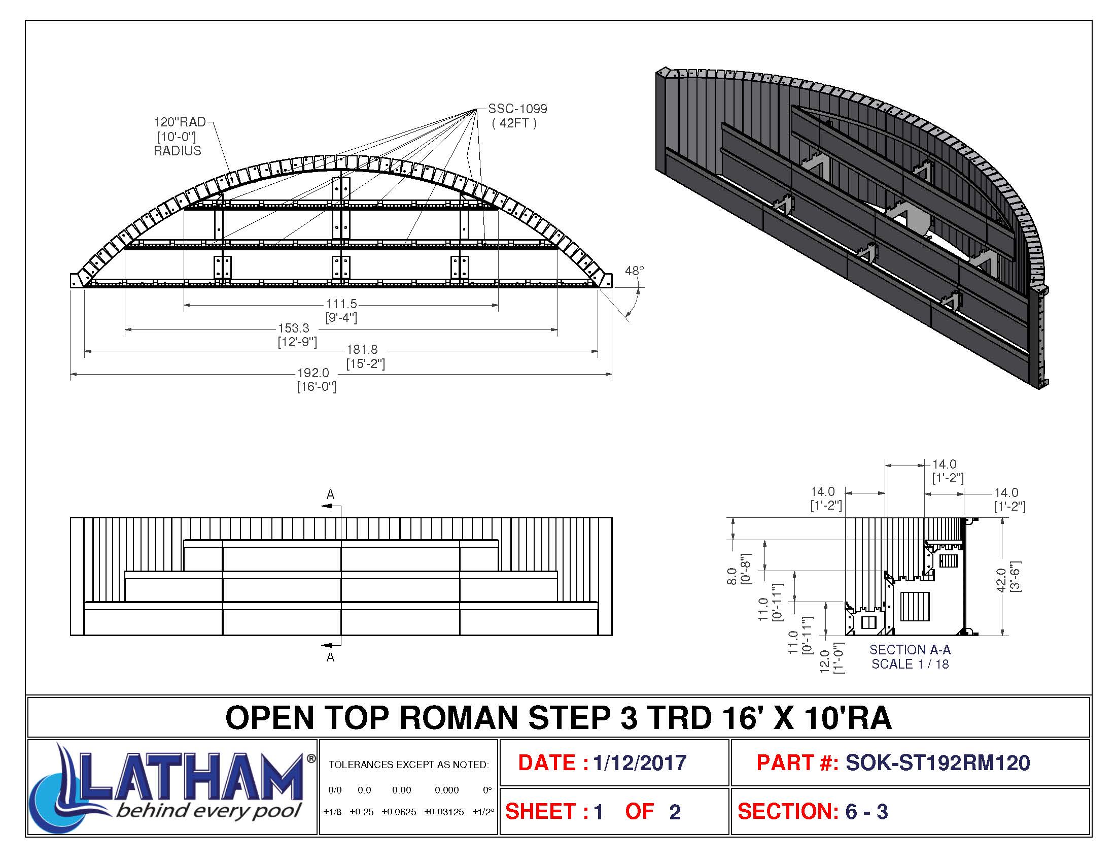 16' Long 10' Radius 3-Tread Roman Step | Royal Swimming Pools