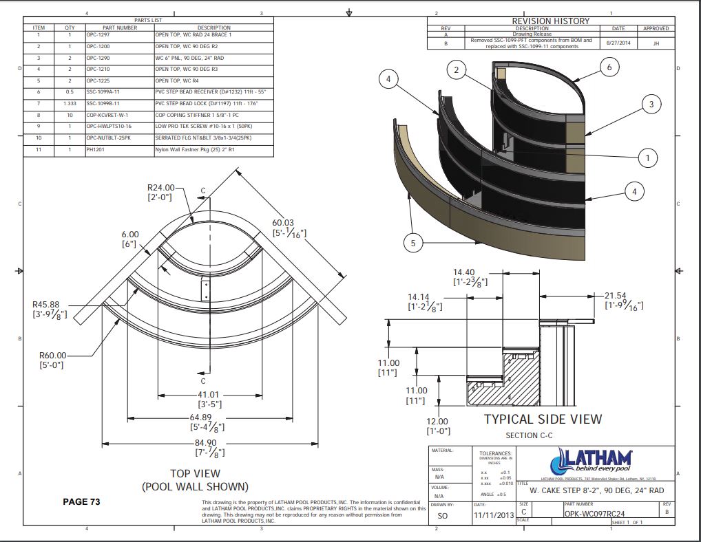 Wedding Cake Corner Step Polymer 3-Tread 2'R | Royal Swimming Pools